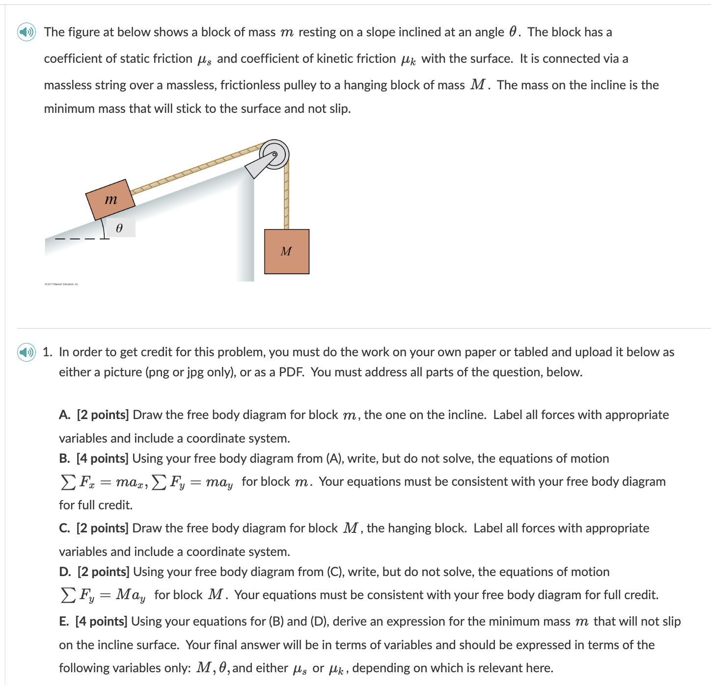 Solved The figure at below shows a block of mass m ﻿resting | Chegg.com
