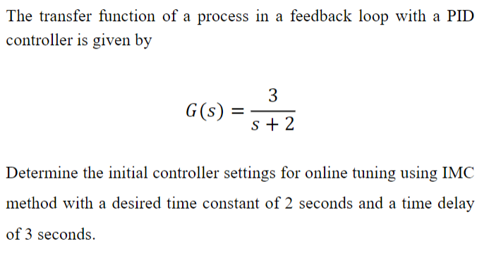 Solved The transfer function of a process in a feedback loop | Chegg.com