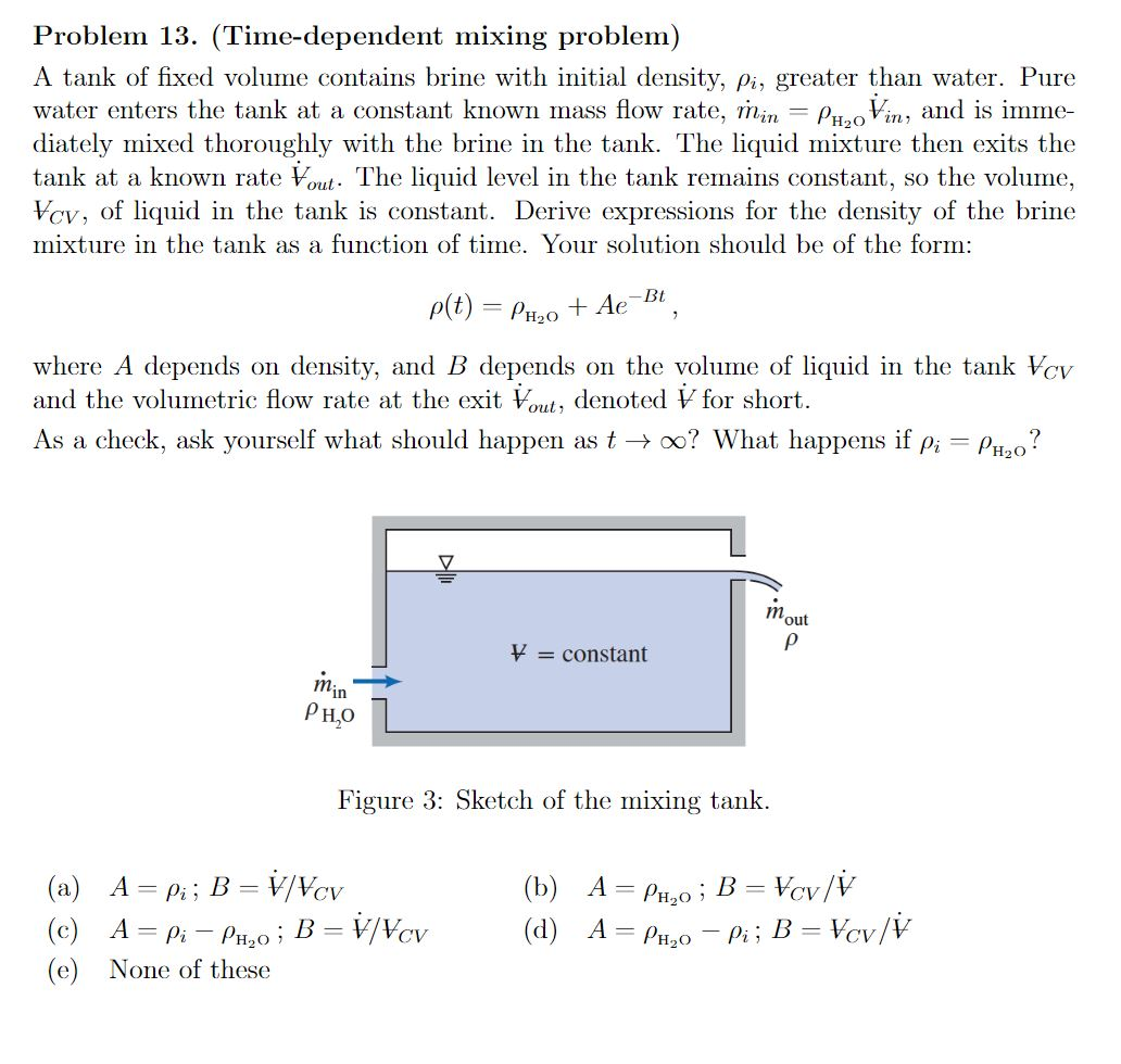 Solved Problem 13. (Time-dependent mixing problem) A tank of | Chegg.com