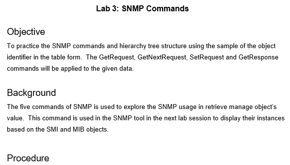 Lab 3: SNMP Commands Objective To practice the SNMP | Chegg.com