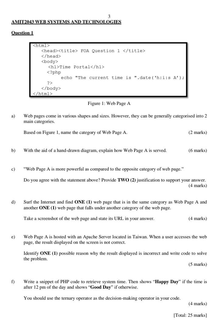 Solved AMIT2043 WEB SYSTEMS AND TECHNOLOGIES Question 1 | Chegg.com