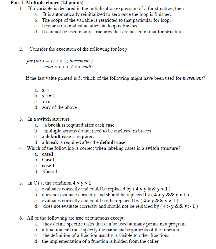 Solved Part I: Multiple choice (24 points) 1. If a variable | Chegg.com
