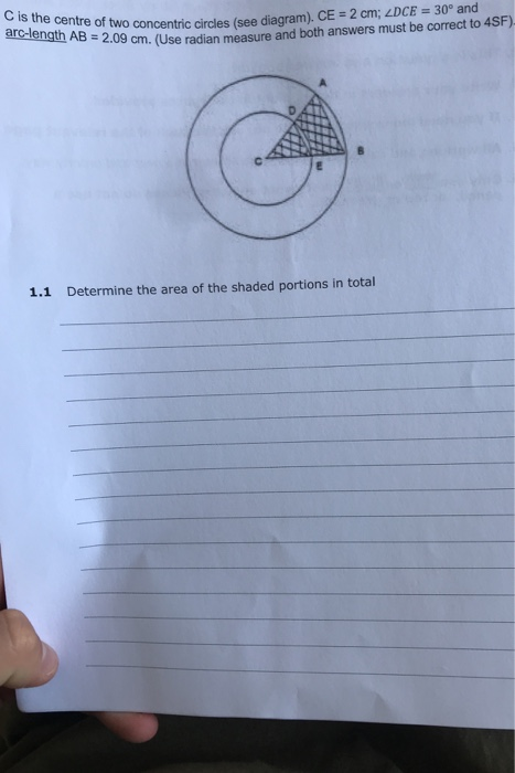 Solved of two concentric circles (see diagram). CE 2 cm; | Chegg.com