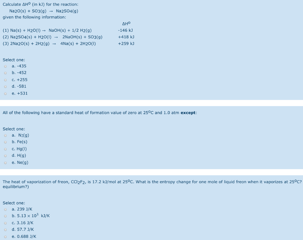 Solved Calculate AH° (in kJ) for the reaction: Na2O(s) + | Chegg.com