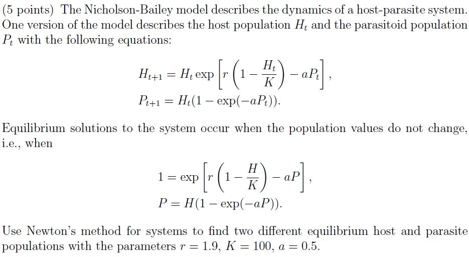 (5 points) The Nicholson-Bailey model describes the | Chegg.com