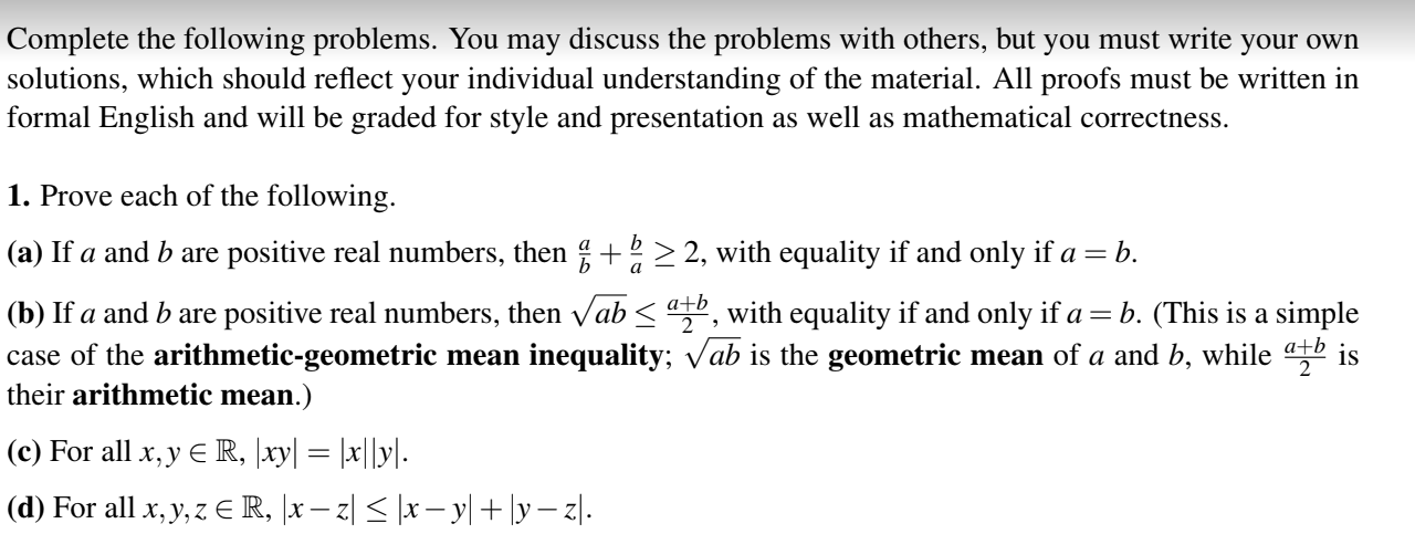 Solved Proper Mathematical proofs class. Please show all | Chegg.com