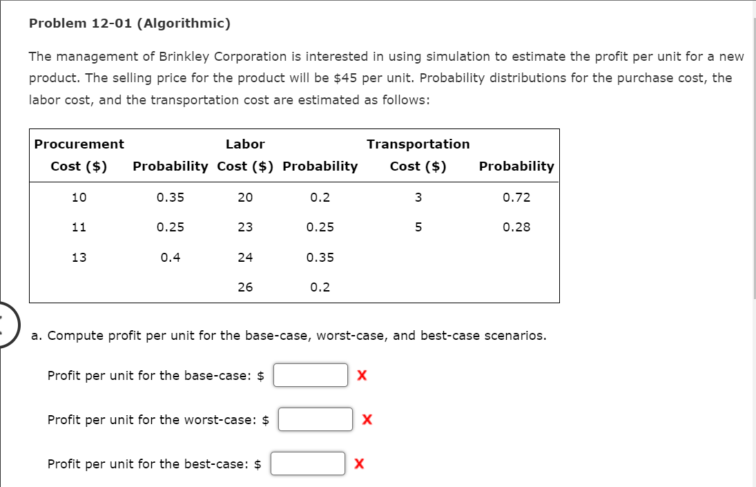 Solved Problem 12-01 (Algorithmic) The management of | Chegg.com
