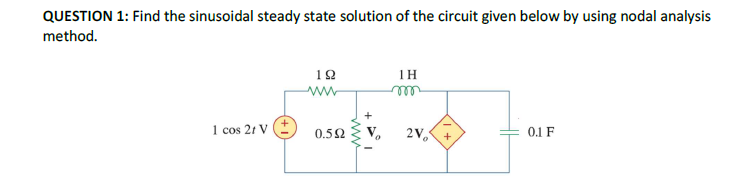 Solved QUESTION 1: Find the sinusoidal steady state solution | Chegg.com