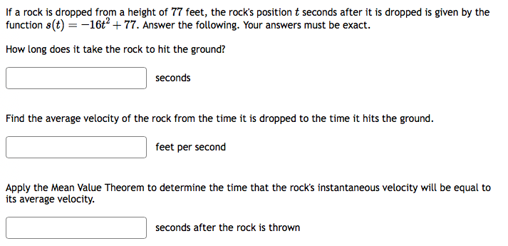 Solved If a rock is dropped from a height of 77 feet, the | Chegg.com