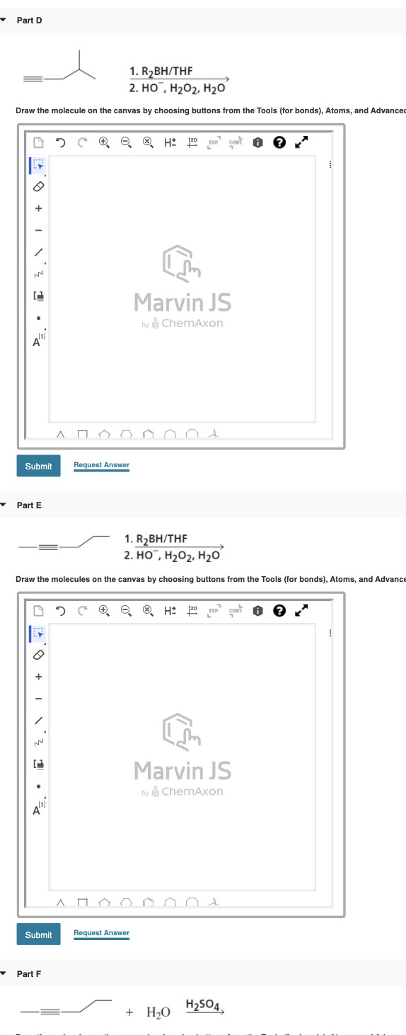 Solved → Part D 1. R2BH/THF 2. HO, H2O2, H20 Draw the | Chegg.com