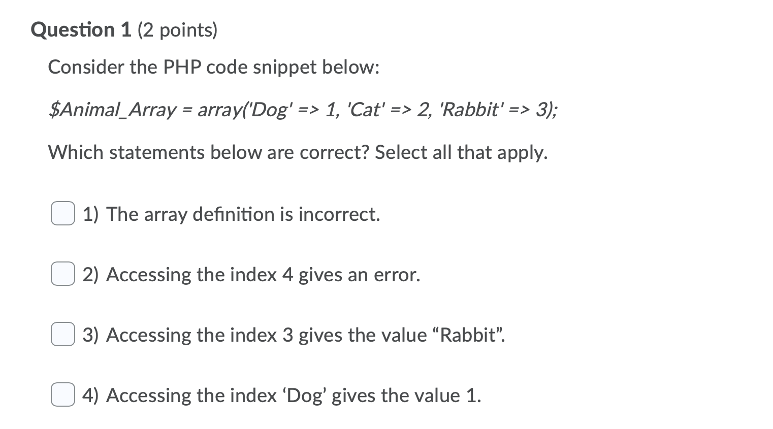 Solved Question 1 (2 points) Consider the PHP code snippet | Chegg.com