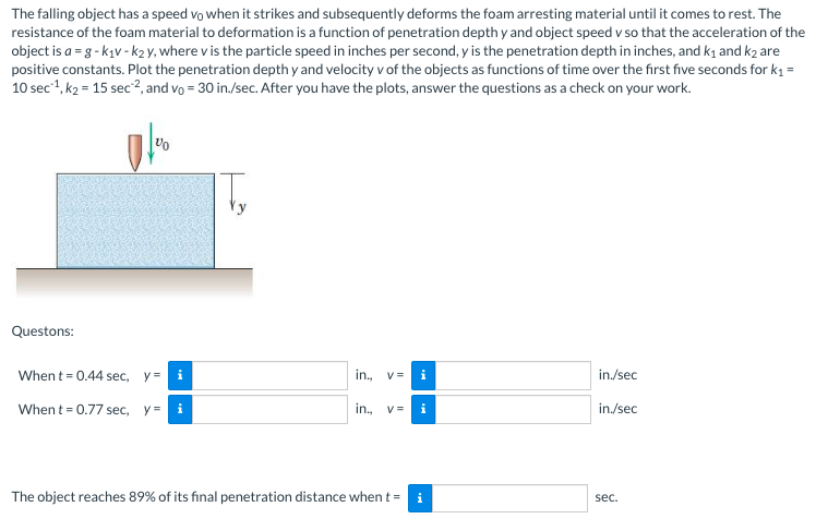 Solved The falling object has a speed vo when it strikes and | Chegg.com