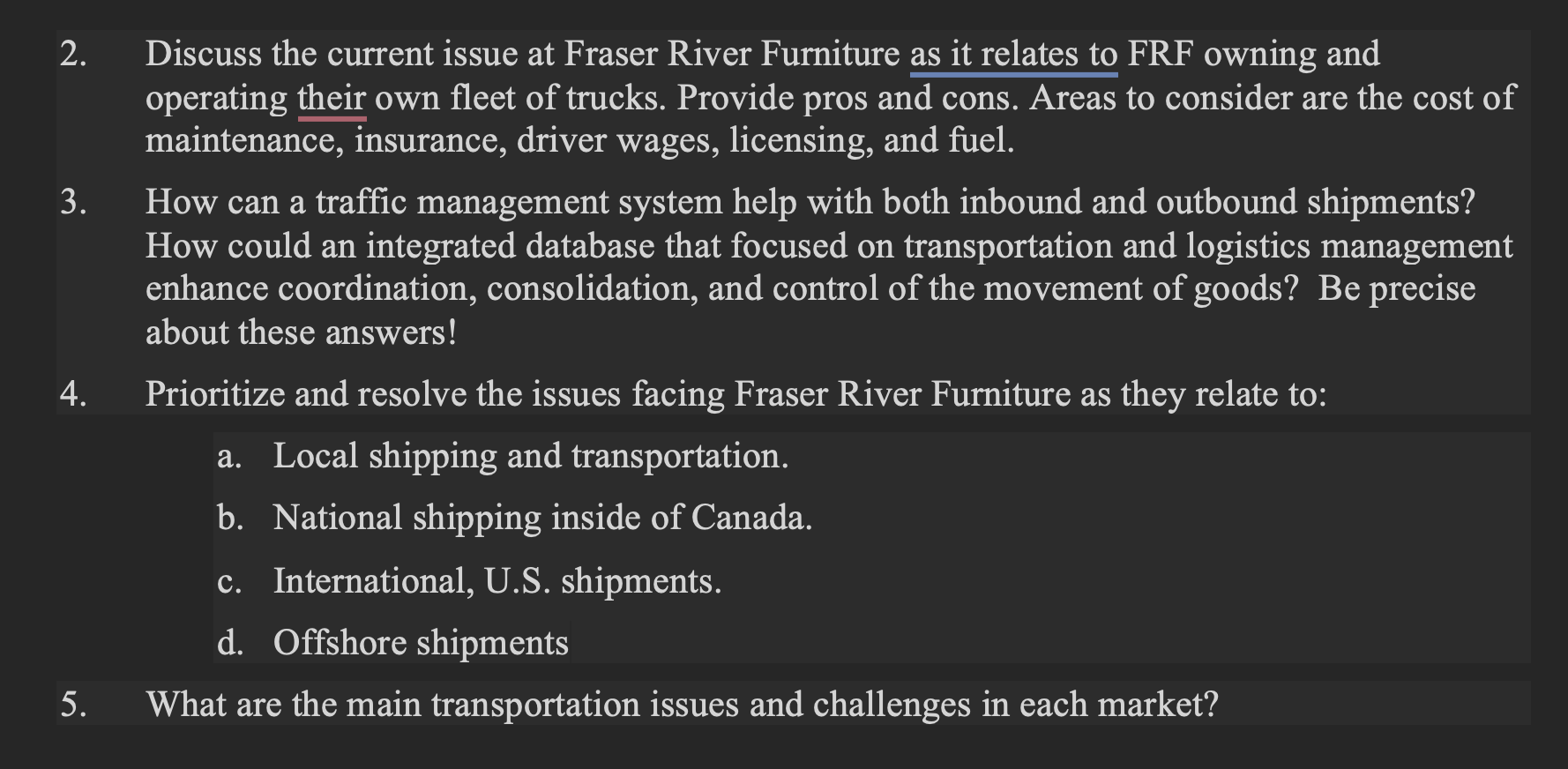 Solved Case Study: Transportation and Logistics The | Chegg.com