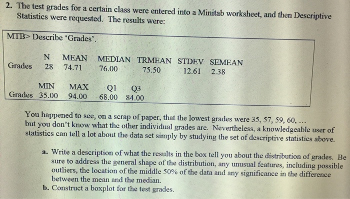 Solved The test grades for a certain class were entered into | Chegg.com