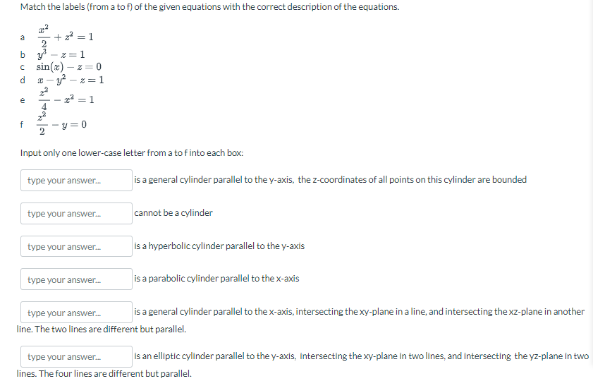 Solved Match the labels (from a to f) of the given equations | Chegg.com