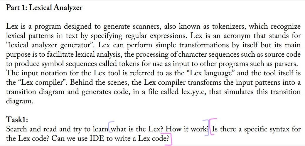 Solved Part 1: Lexical Analyzer Lex is a program designed to | Chegg.com