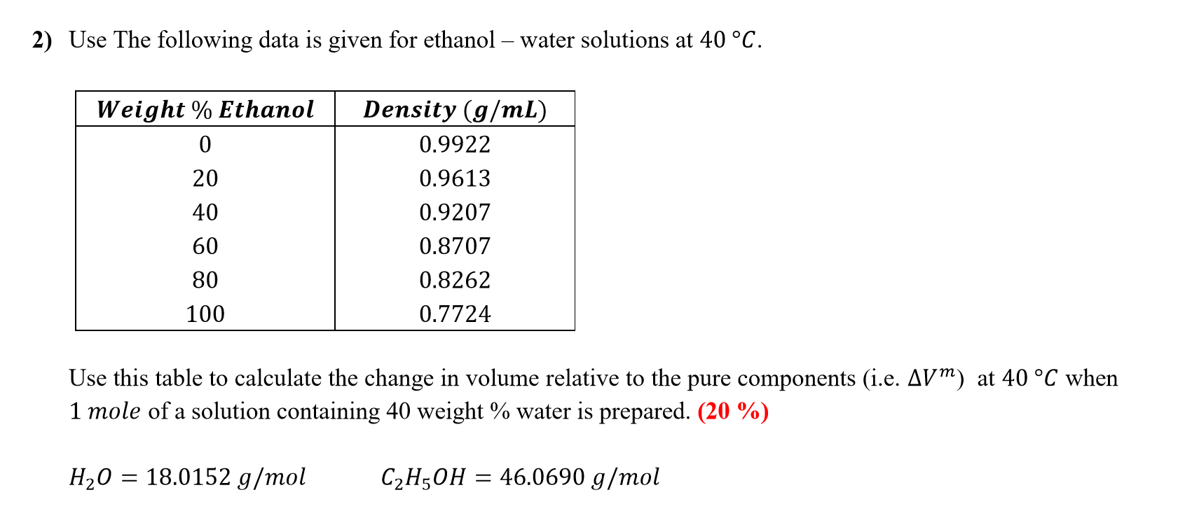 Solved 2) Use The following data is given for ethanol – | Chegg.com