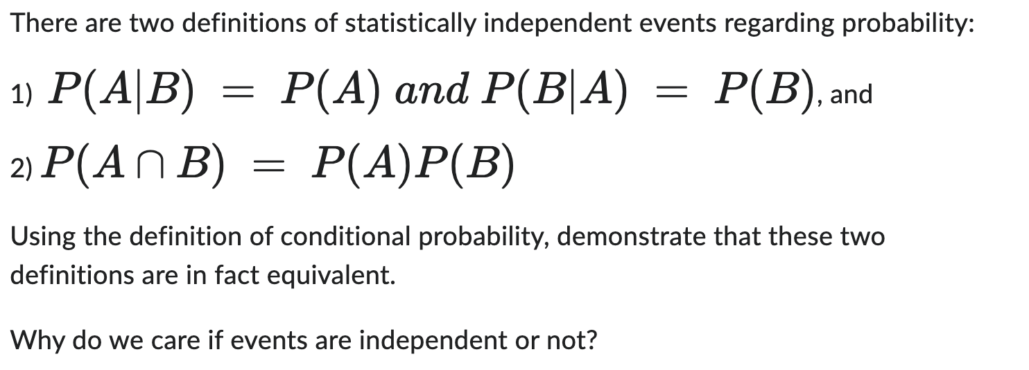 Solved There are two definitions of statistically | Chegg.com