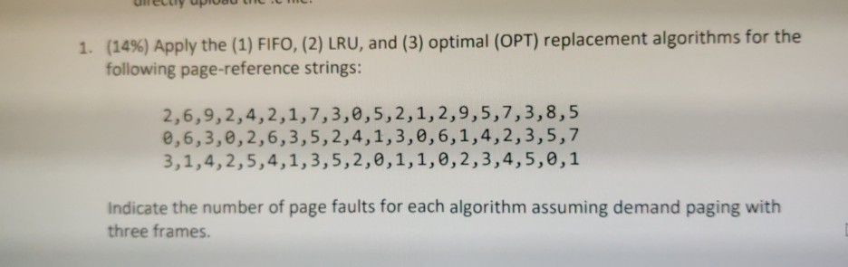 Solved 1. (14%) Apply the (1) FIFO, (2) LRU, and (3) optimal | Chegg.com