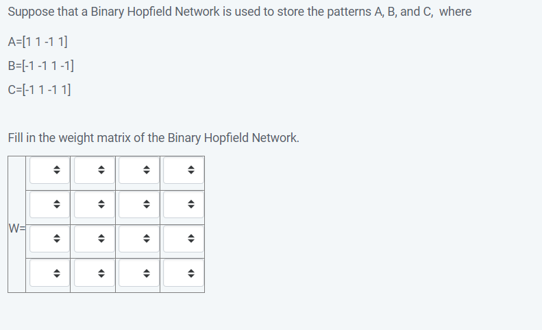 Solved Suppose that a Binary Hopfield Network is used to | Chegg.com