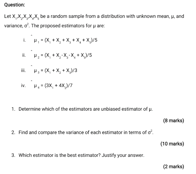 Solved Question: Let X1,X2,X3,X4,X5 be a random sample from | Chegg.com