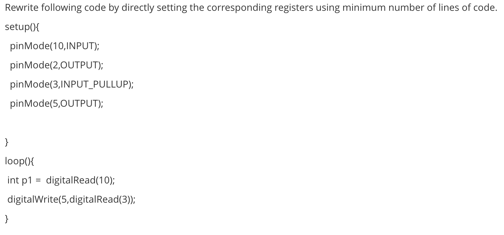 Solved Rewrite following code by directly setting the | Chegg.com