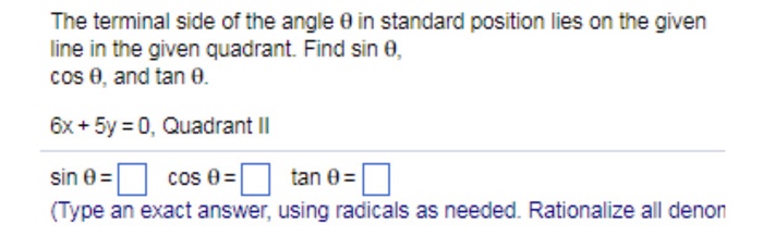 Solved The terminal side of the angle in standard position | Chegg.com