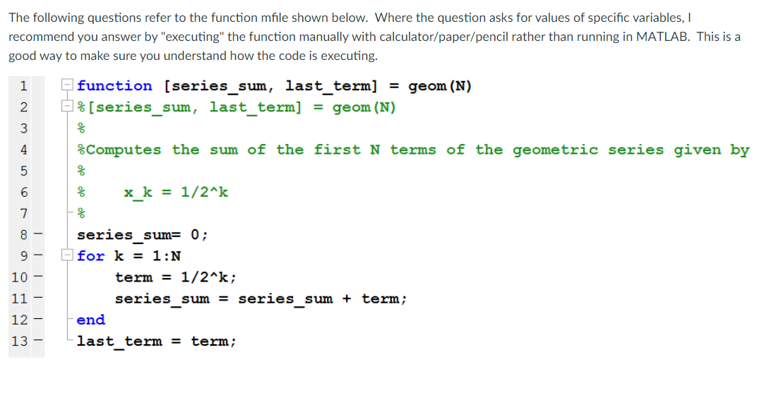 Solved The Following Questions Refer To The Function Mfile 