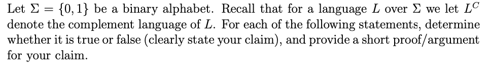 Solved Let Σ 0 1 Be A Binary Alphabet Recall That For 