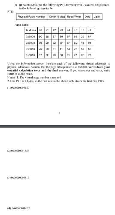 Solved c) (8 points) Assume the following PTE format (with 9 | Chegg.com Solved c) (8 points) Assume the following PTE format (with 9 | Chegg.com