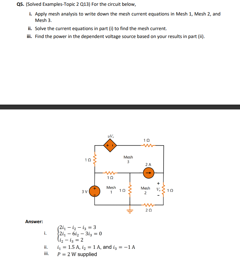 Solved Q5. (Solved Examples-Topic 2 ﻿Q13) ﻿For the circuit | Chegg.com