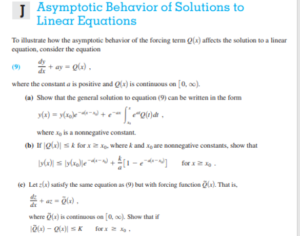 Solved J Asymptotic Behavior of Solutions to Linear | Chegg.com