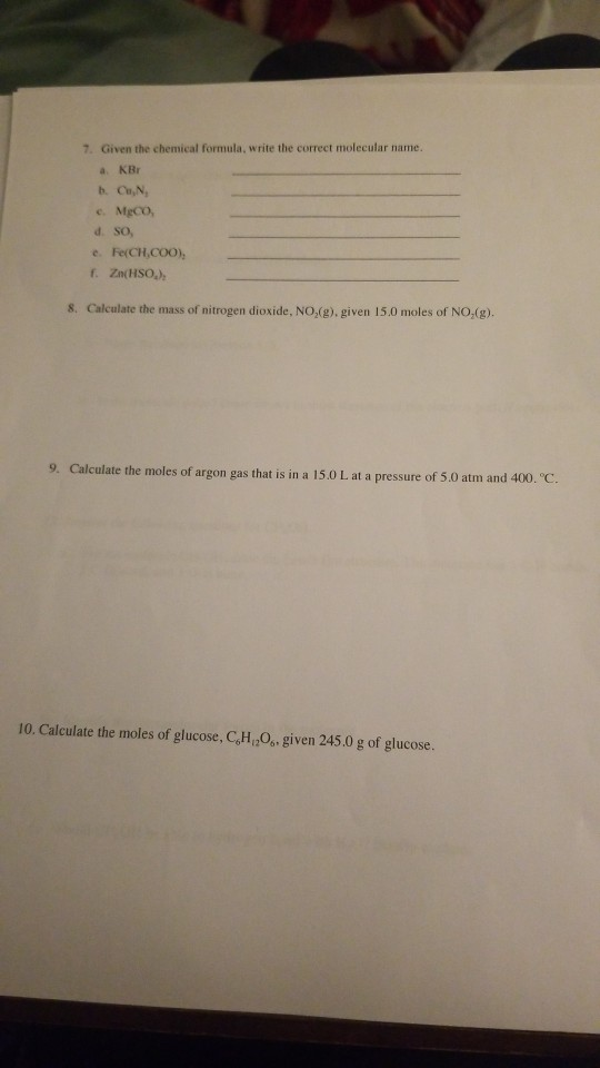 Solved 7. Given the chemical formula, write the correct | Chegg.com