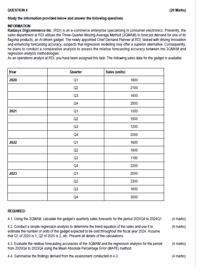 Solved QUESTION 4(20 ﻿Marks)Study the information provided | Chegg.com