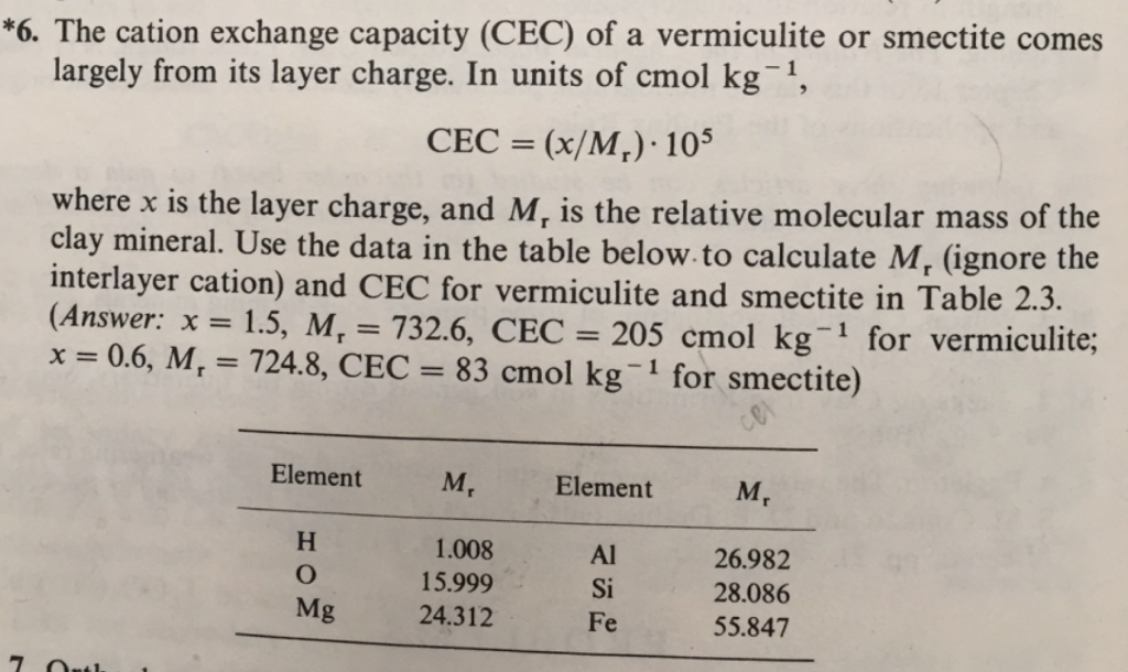 *6. The cation exchange capacity (CEC) of a | Chegg.com
