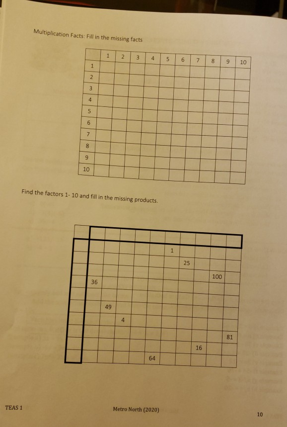 Solved Multiplication Facts: Fill in the missing facts 1 2 3 | Chegg.com