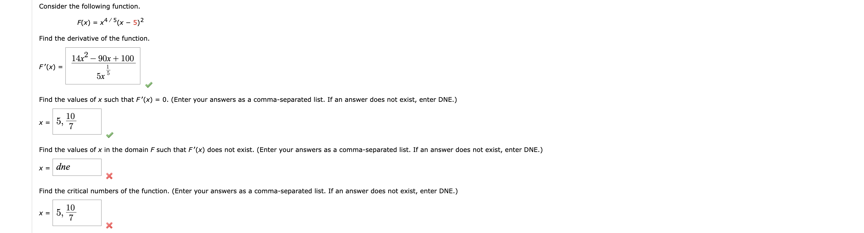 Solved Consider The Following Function F X X4 5 X−5 2 Find