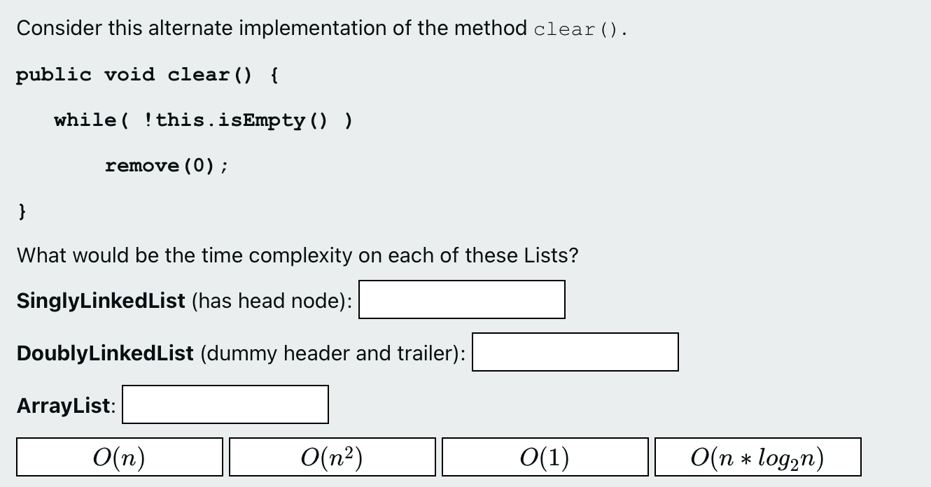 Solved Consider this alternate implementation of the method | Chegg.com