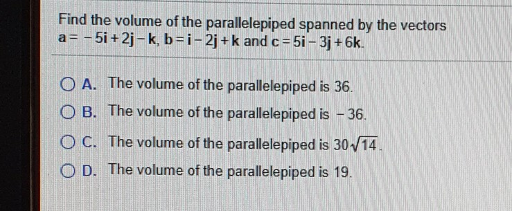 Solved Find the volume of the parallelepiped spanned by the | Chegg.com