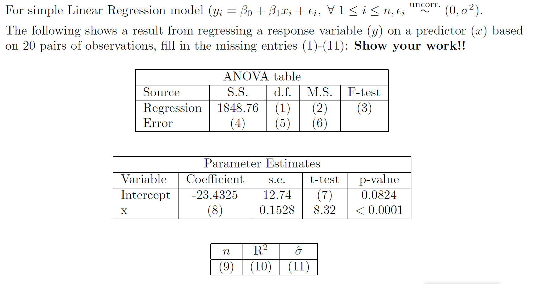 Solved uncorr. For simple Linear Regression model (yi = Bo + | Chegg.com
