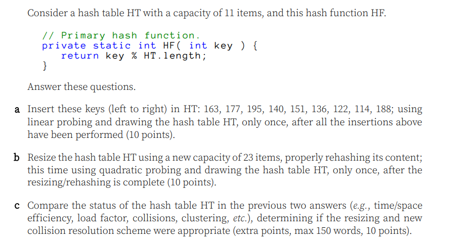 Consider a hash table HT with a capacity of 11 items, | Chegg.com