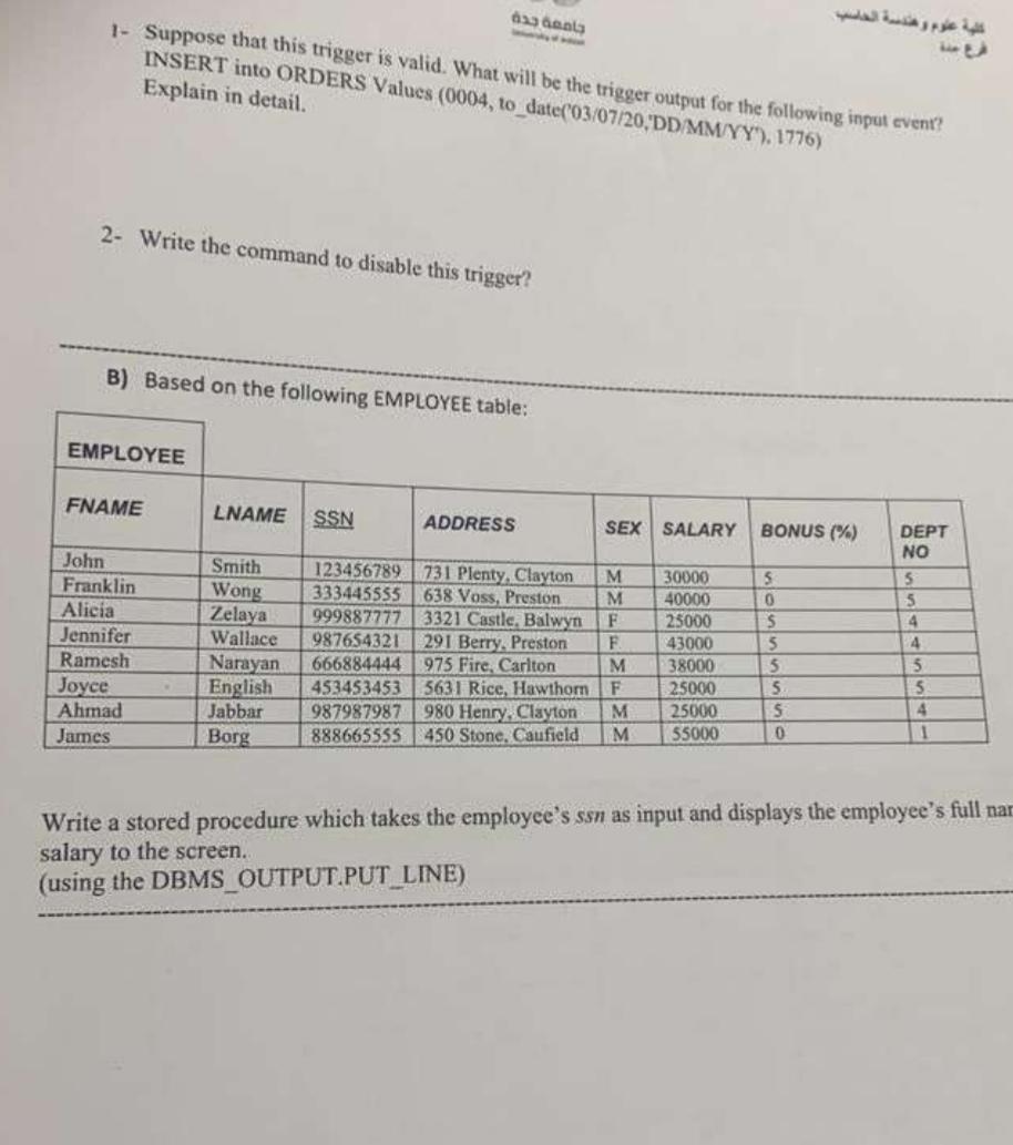 Solved Q7. PI/SQL: Answer the following Questions Based on | Chegg.com