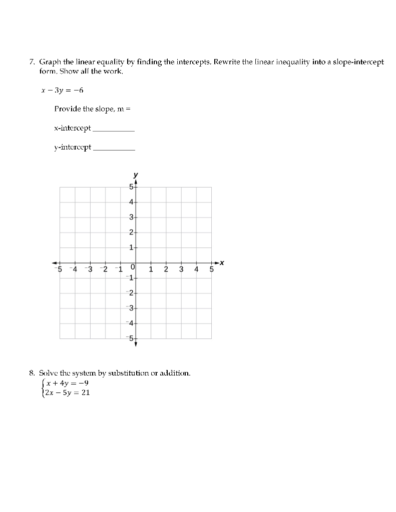 Solved 7. Graph the linear equality by finding the | Chegg.com