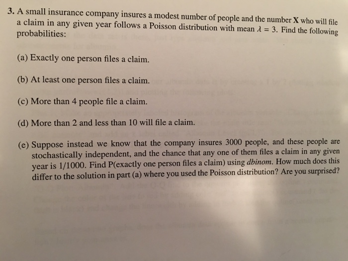 Solved 3. A small insurance company insures a modest number | Chegg.com
