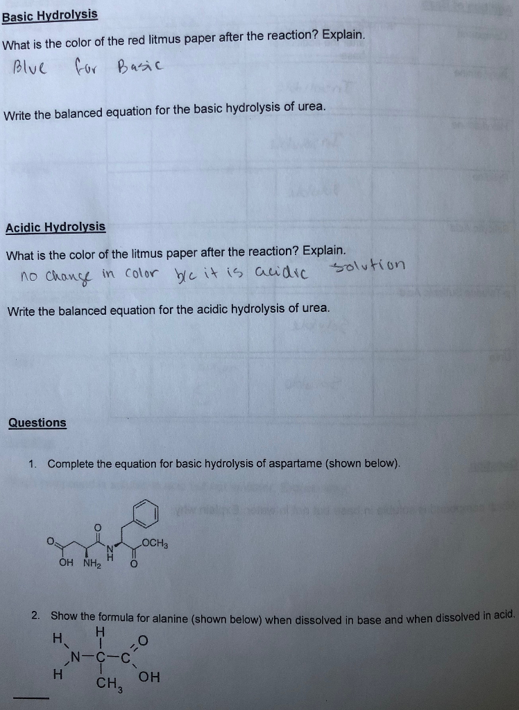 Solved basic hydrolysis: Added a small amount of UREA and | Chegg.com