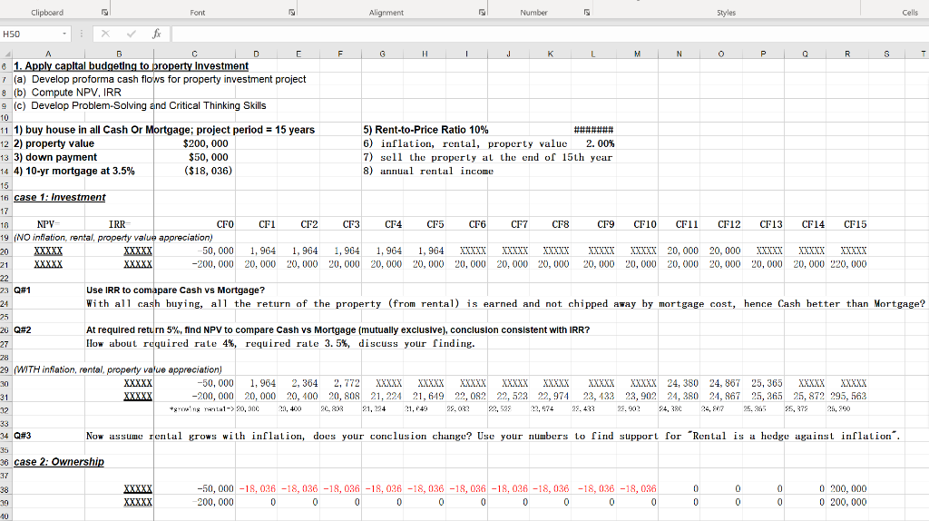 Solved Clipboard Font Alignment Number Styles Cells H50 . B | Chegg.com