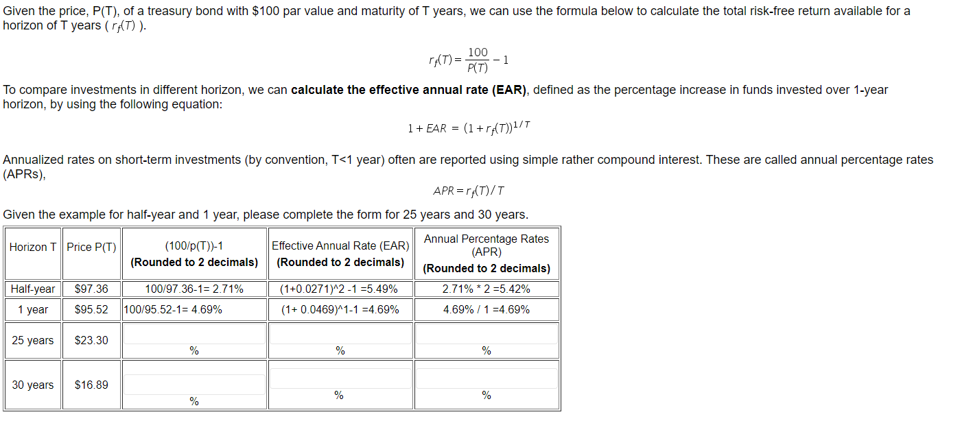 Solved Given the price, P(T), of a treasury bond with $100 | Chegg.com