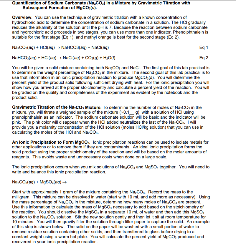 Solved Quantification of Sodium Carbonate (Na2CO3) in a | Chegg.com