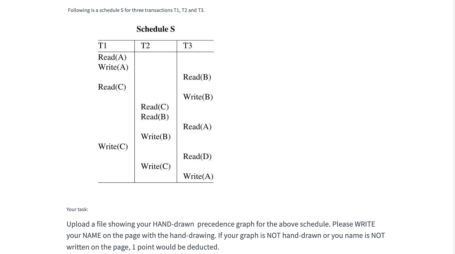 Solved Following is a schedule S for three transactions T1, | Chegg.com