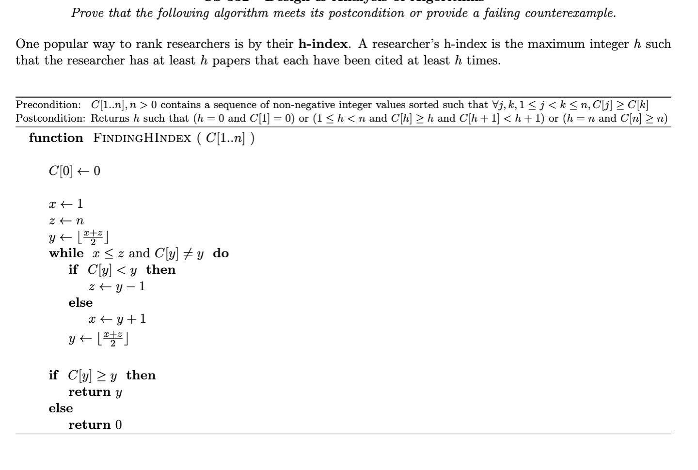 Solved Prove that the following algorithm meets its | Chegg.com